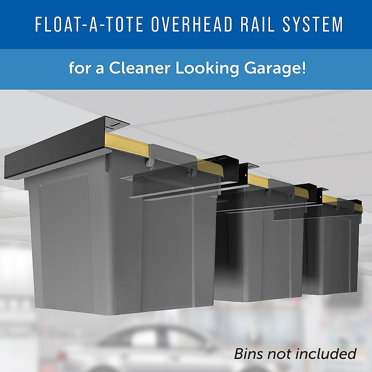 Maplefield Float-A-Tote Garage Overhead Storage Racks - 3 Pack (6 Rails) - Adjustable Ceiling Racks for Tote Bins - Supports 40 Lbs - Easy Installation