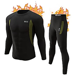 CL convallaria Thermal Underwear for Men, Long Johns Winter Hunting Gear Sport Base Layer Top and Bottom Set Midweight Black L