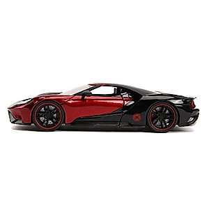 Jada Toys Marvel 1:24 2017 Ford GT Die-cast Car with 2.75" Miles Morales Spider-Man Figure, Toys for Kids and Adults Black and Red