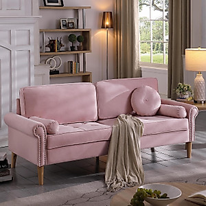 CDBBIB 77.56" Futon Sofa Couch,Mid-Century Loveseat,Corduroy Couch,Chaise Lounge Indoor,Couch and Loveseat Sets,Small Space Furniture Suitable for Living Rooms, Bedrooms, Apartments.(Pink)