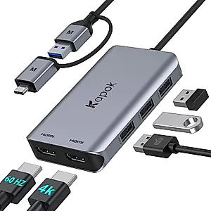 USB 3.0 to Dual HDMI Adapter for MacOS M1 M2 & Windows, USB 3.0 Laptop Docking Station to Dual Monitor, USB A/C 3.0 Hub Splitter for MacBook Pro/Air, Dell/HP/Lenovo, Surface, Chromebook, Thinkpad