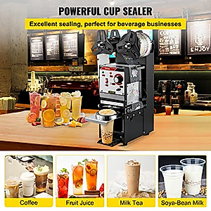 VEVOR Semi-automatic Cup Sealing Machine, 300-500 Cup/h Tea Cup Sealer Machine Black Boba Cup Sealer Machine, 90/95mm Cup Diameter Boba Cup Sealing Machine with Control Panel for Bubble Milk Tea