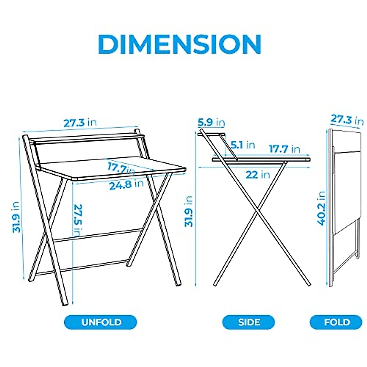GreenForest Folding Desk No Assembly Required Small Size, 2-Tier Foldable Computer Desk with Shelf for Home Office, Space Saving Portable Laptop Study Foldable Table for Small Spaces, Black