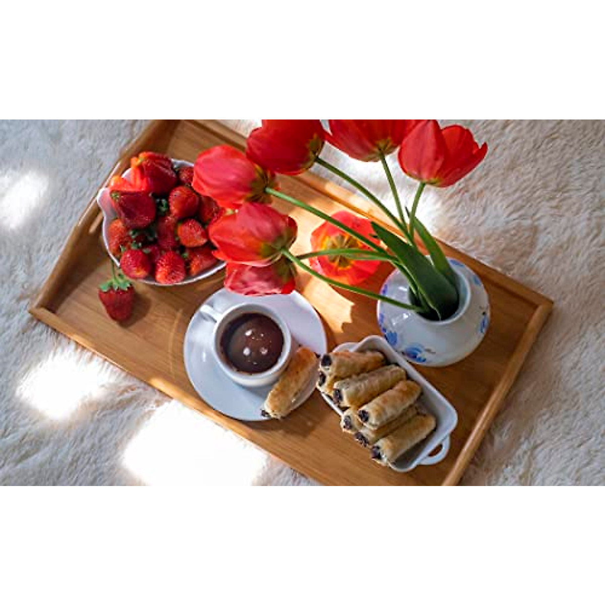 Trenda Breakfast-Trays, Bamboo Bed Table with Foldable Legs, Snack Desk for Sofa, Eating,Working