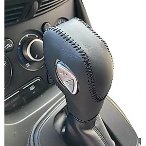 Black Leather Gear Shift Knob Cover for Ford Focus 2012 2013 2014 2015 2016/ Ford Fiesta 2014 2015 2016 / Ford Fusion S / Fusion SE 2013 2014 2015 2016 / Fusion Gear Shift Cover / Accessories for Ford