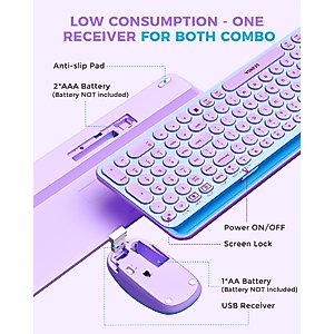 seenda Bluetooth Keyboard and Mouse for iPad, Multi-Device Bluetooth + 2.4G Wireless Keyboard Mouse with Tablet Holder for MacBook/Windows Computer, iOS/Andriod Tablet Phone, Blue & Purple