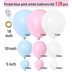 Pastel Pink Blue White Balloons Garland Kit 128 pcs 18 inch 10 inch 5 inch Latex Balloons Arch for Baby Shower Birthday Wedding Engagement Anniversary Christmas Party Decorations