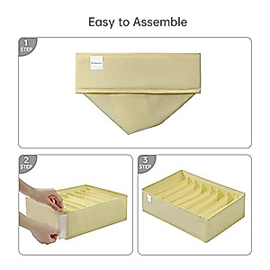 Coorganisers 4 Packs Wardrobe Clothes Organizer, 8 Grids Washable Portable Closet Organizer Storage Box Foldable Closet Drawer Organizer for Underwear, Socks, Scarves, Leggings,T-shirts（Beige）