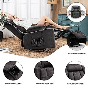 COMHOMA Recliner Chair Massage Rocker with Heated 360 Degree Swivel Lazy Boy Recliner Single Sofa Seat with Cup Holders for Living Room (Gray)
