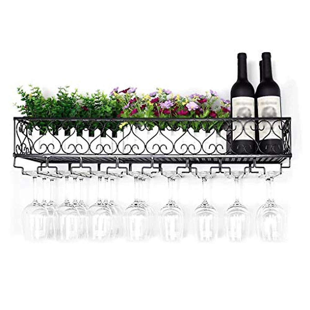 Creative Upside Down Wine Rack Iron Art Red Wine Glass Holder Household Suspension Storage Shelf J1117, PIBM, Black, 80cm