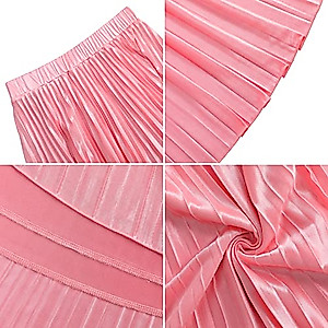 KOJOOIN Women's Barbie Skirts Pleated High Elastic Wasit A-line Asymmetrical Hem Swing Flowy Skirts with Lining Barbir Pink 2XL