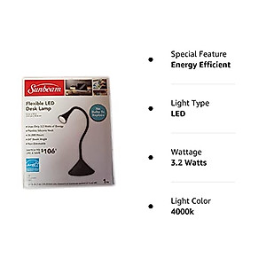Black Sunbeam Flexible LED Desk Lamp - No Bulbs to Replace- 5.3 in x 20 in - 3.2W - 290 Lumens - 4000K - 36,000 Hours Non-Dimmable