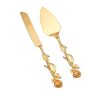 X Hot Popcorn Cake Cutting Set for Wedding Cake Knife and Server Set Cake Cutter Gold Cake Cutting Set for Wedding Birthday Party Kitchen Cutting Serving Desserts