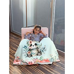 Panda Blanket Flower Personalized Blanket with Name Soft Flannel Throws Cozy Lightweight Custom Name Blankets for Couch Bed Sofa Practical Gift Unisex Small 50×40in for Kid/Child