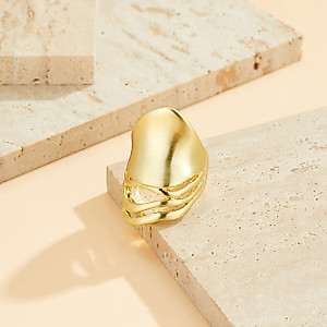 Aprilery Gold and Silver Rings for Women, Fashion 18K Gold Plated Chunky Statement Ring Band Dome Mask Design Cocktail Costume Jewelry for Her (Gold - Mask, 8)