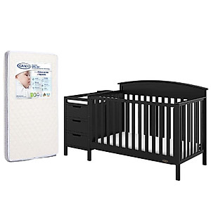 Home Square 2-Piece Set with 5 in 1 Crib & 2-in-1 Crib Mattress in Black