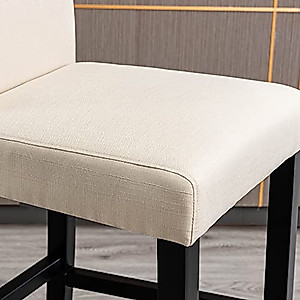 GOTMINSI Classic 24 Inches Counter Height Stools Upholstered Bar Stools with Solid Wood Legs Set of 2(Fabric Beige)