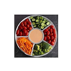 [6 Sec - Clear - 3 Pack] HomeyGear Plastic Round 6 Section Serving Tray Appetizer Platter Clear 12 Inch Pack of 3