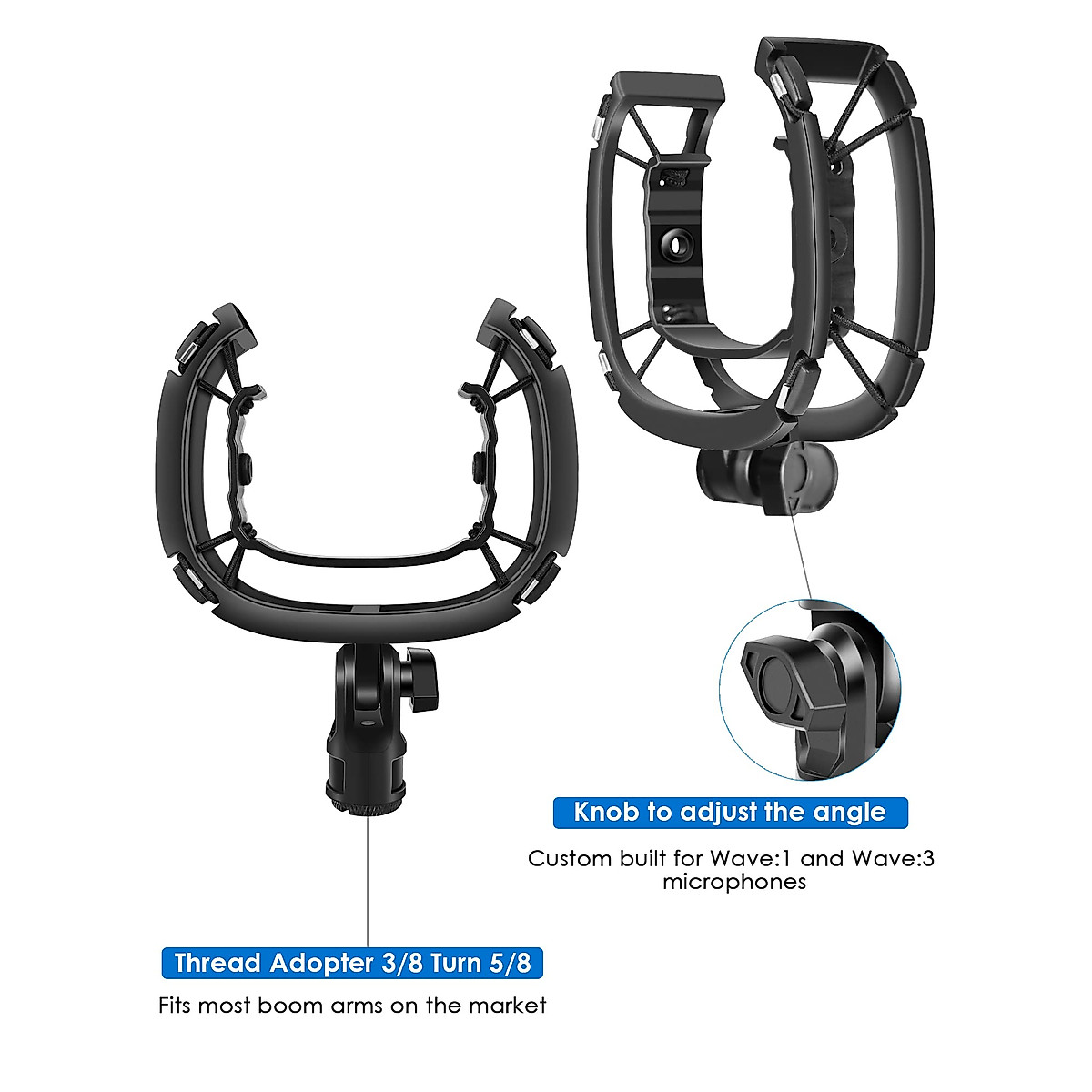 Borenbuir Wave Shock Mount, [Custom Built for Wave Mic] Anti-Vibration Suspension Shock Mount Holder Clip Compatible with Elgato Wave:1 and Wave:3 Microphones