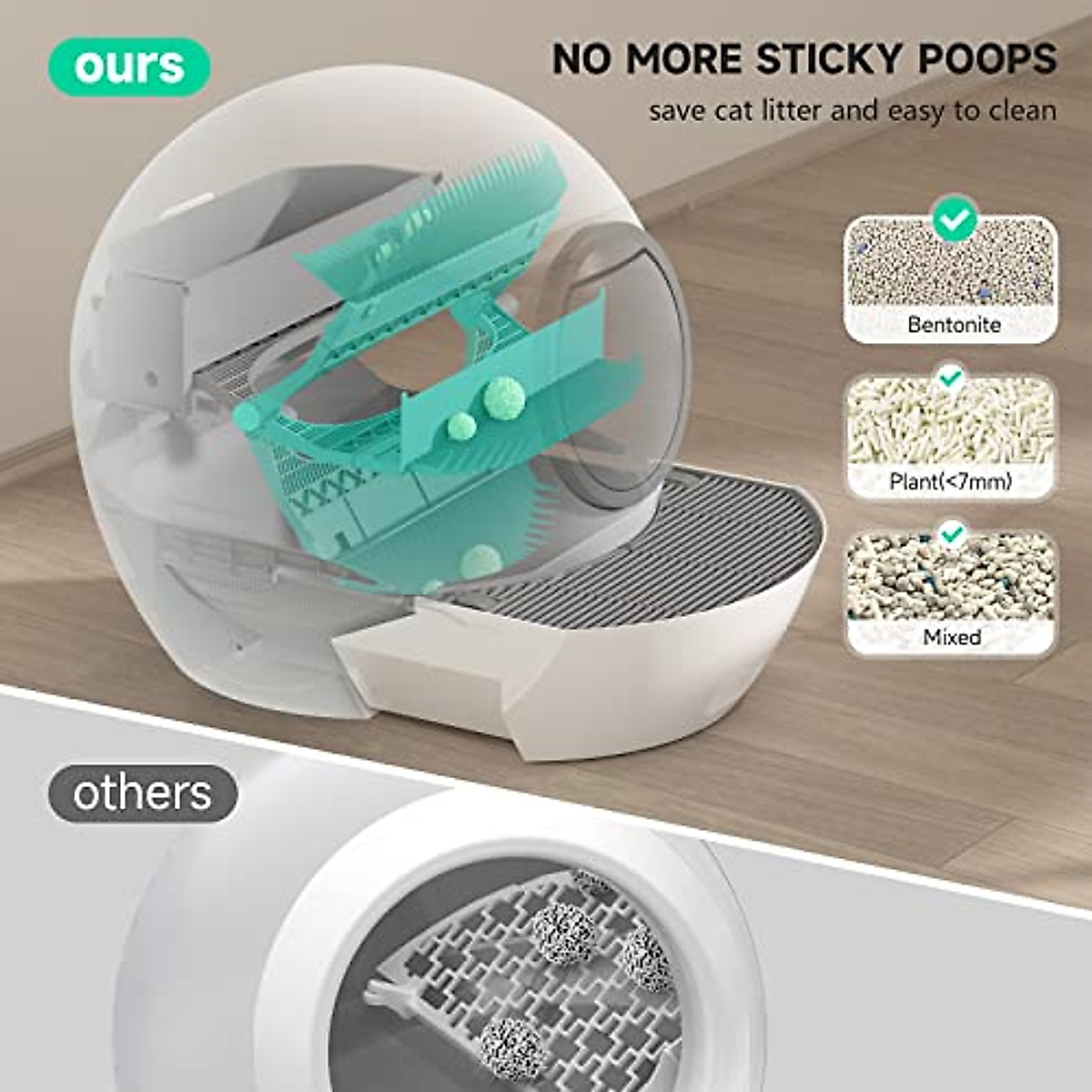 KungFuPet Self-Cleaning Cat Litter Box, Automatic Cat Litter Box APP Control Smart Large Litter Box for Multiple Cats Safety Protection Odor Removal [Upgrade Version]