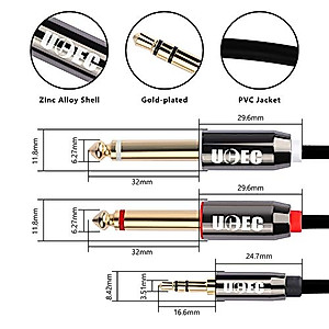 UCEC 10FT/3M 3.5mm 1/8" TRS to Dual 6.35mm 1/4" TS Mono Y-Cable Splitter Cord with Zinc Alloy Housing for iPhone, iPod, Laptop, CD Players, Power Amplifier, Multimedia Speakers, Home Stereo Systems