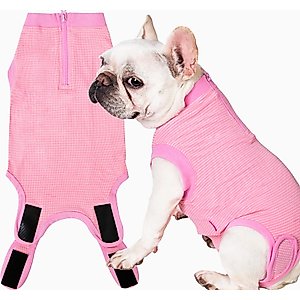 Wabdhally Dog Surgery Recovery Suit,Surgical Suit for Small Female Spay,Soft Combed Cotton,Watermelon Pink Striped Zipper Onesie S