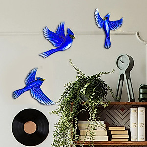 3Pack Blue Metal Bird Wall Art Decor, Wall Sculpture Hanging For Christmas Ornaments Outdoor Indoor Home Garden Porch Fence Farmhouse Living Room Bedroom Kitchen, Unique Memorial Gifts For Mom