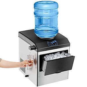 PETSITE 2-in-1 Ice Maker Water Dispenser Countertop, Portable Electronic Machine with Water Cooler Dispenser, 48 LBS/Day, 3 Size Ice Cube, Fast 6 Mins, Stainless Steel