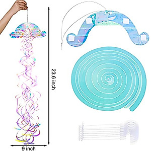 4 Pieces Glitter Iridescent Jellyfish Honeycomb Mermaid Party Jellyfish Lanterns Ocean Blue Hanging Jellyfish Decorations Under The Sea Honeycomb Decorations Coaster Ocean Jellyfish Decor (Blue)