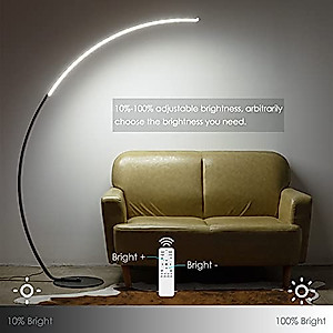 Arc Floor Lamp, 67" Tall Black LED Modern Standing Floor Lamp with Remote Control, 3 Color Temperature & Stepless Dimmable Brightness, Arched Bright Floor Lamp for living Room, Bedroom, office, home