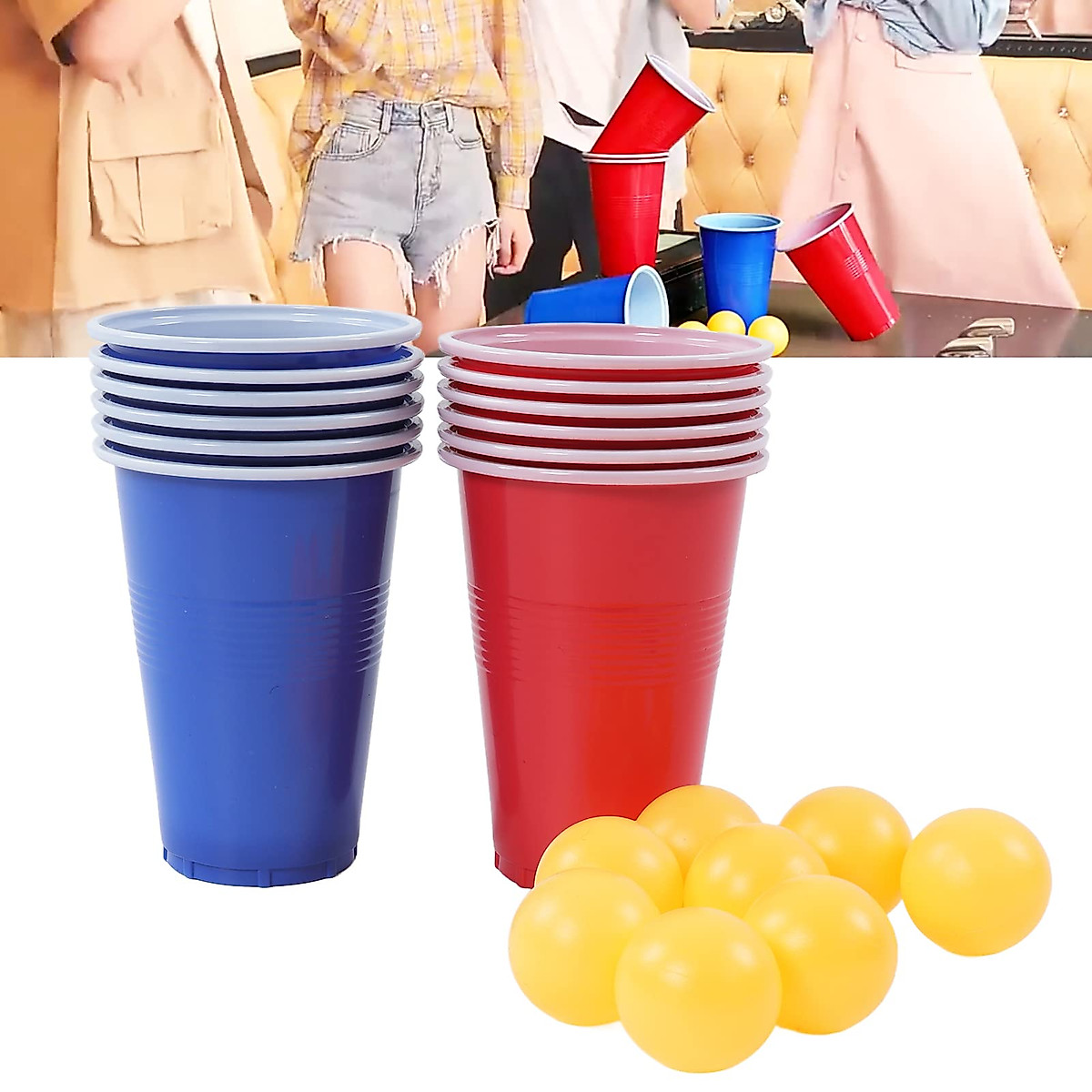 CUTULAMO Beer Pong Game Set, Smoothing Edges Cup Pong Game Set for Holiday Parties
