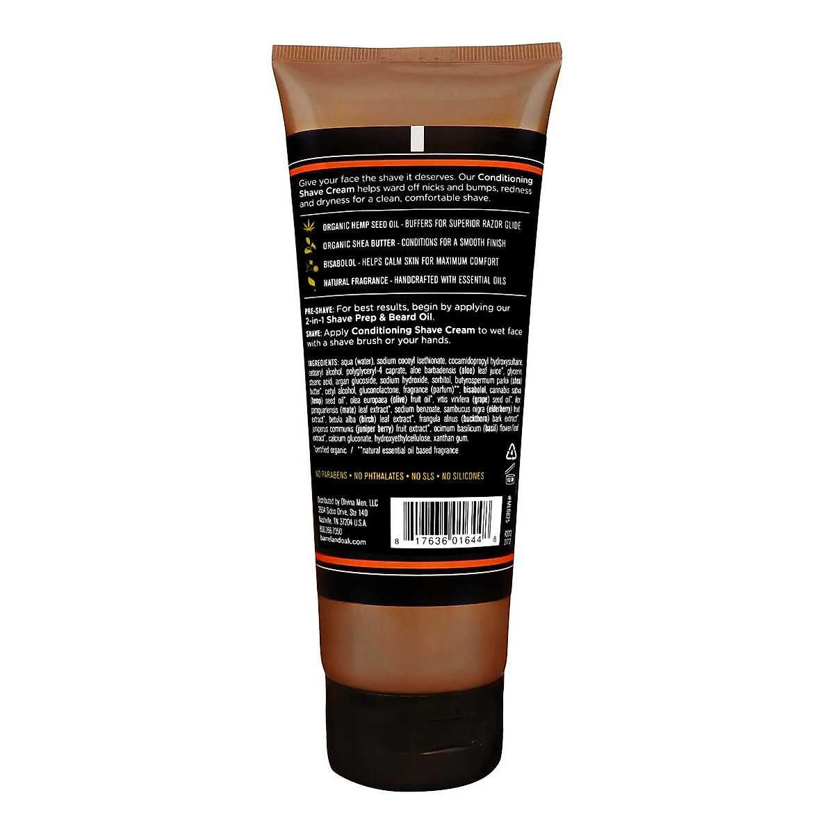 Barrel and Oak - Conditioning Shave Cream, Men's Shaving Cream, Moisturizing Shave Cream, Caffeine & Antioxidant-Rich, Helps Prevent Nicks, Bumps, Redness, & Dry Skin, Vegan (Bourbon Cedar, 6.5 oz)