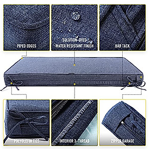SUNROX Gel Memory Foam Bench Cushion with Ties, Ultra Durable Water Resistant FadeShield Outdoor/Indoor Universal Bench Seat Pads 48 x 16 x 4 inch, Heather Indigo