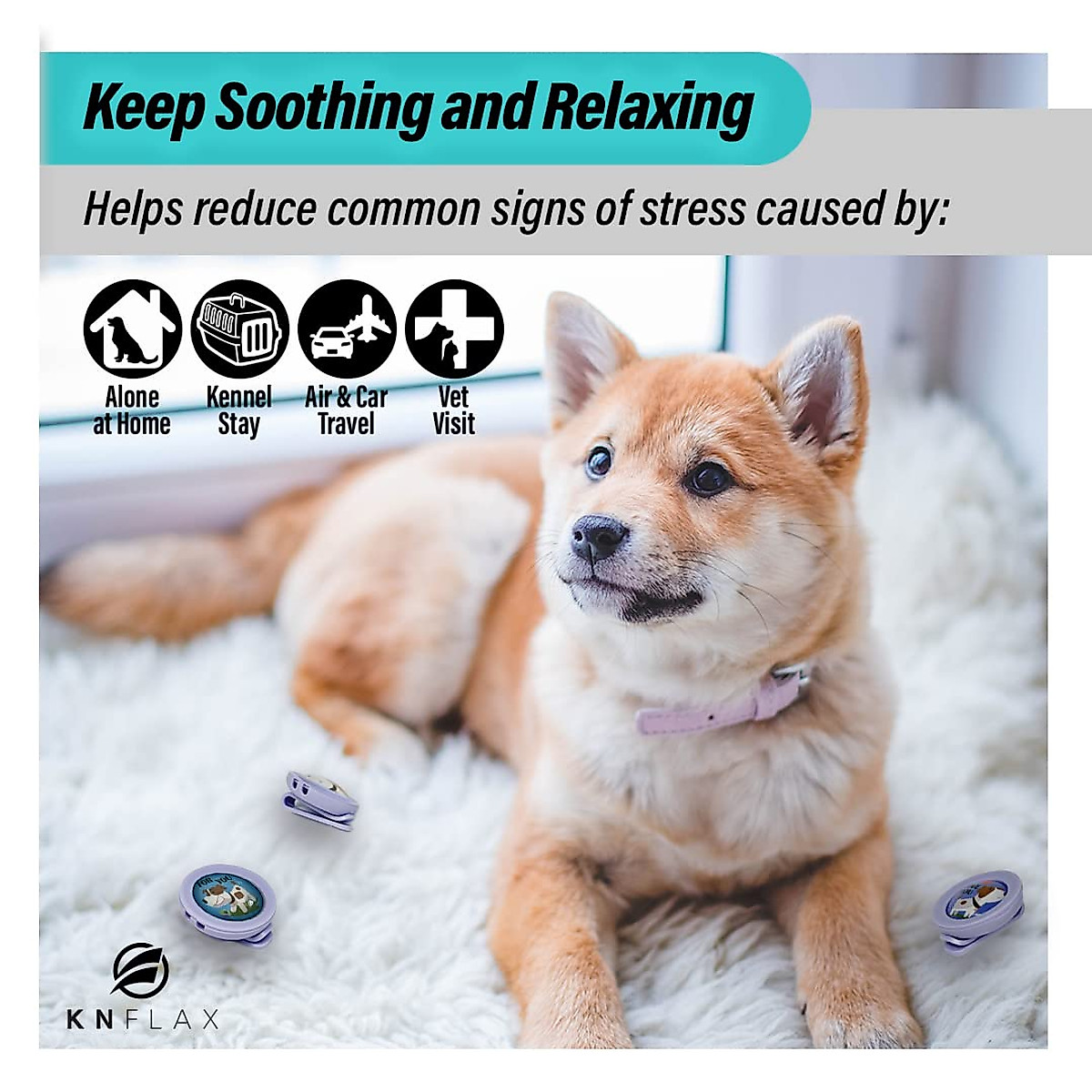 KN FLAX Aegis Calming Clip for Dogs, Anxiety Relief Pheromone Diffuser [Made in Korea], Lasts 60 Days, Reducing Stress During Loud Noises and Separation for All Small, Medium and Large Dog (with U)