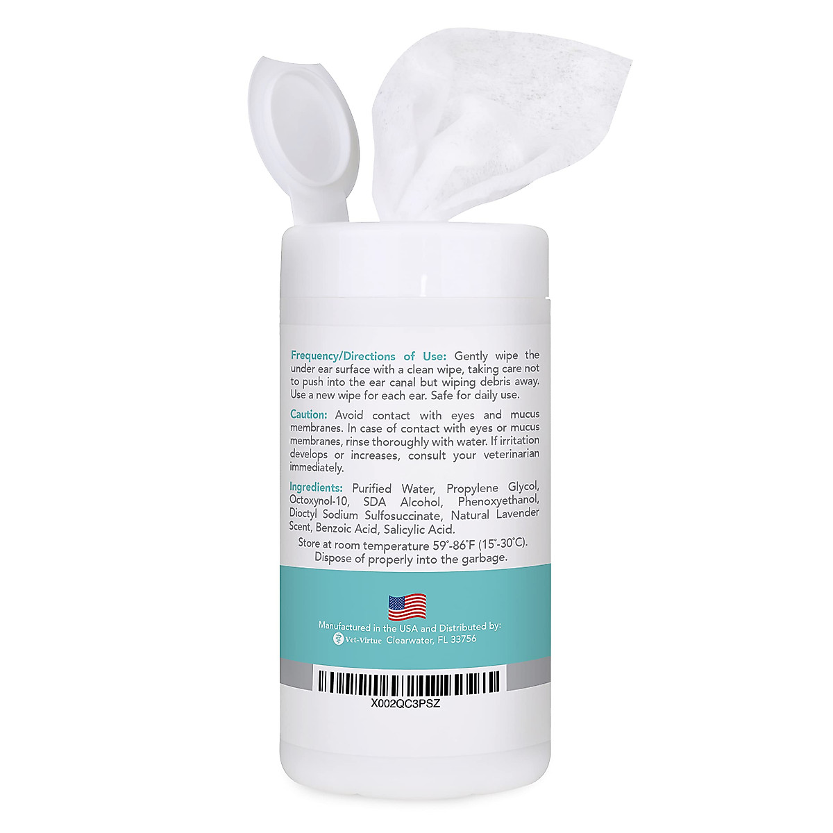 VET-VIRTUE Fragrance Free Ear Wipes for Dogs