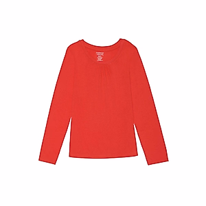French Toast Girls' Long Sleeve Crewneck Tee Shirt, Red, M (7/8),Big Girls