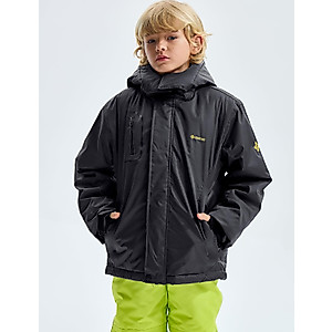 GEMYSE Boy's Waterproof Ski Snow Jacket Fleece Windproof Winter Jacket with Hood (Black,6/7)