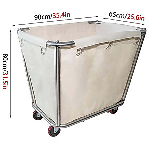 Commercial Laundry Cart,Beige Stainless Steel Industrial Rolling Laundry Cart Storage Trolley Hamper for Hotel/Home/Hospital,80kg/176 LBS Load,10 Bushel