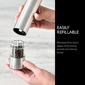 Cole & Mason Hampstead Electronic Pepper Mill - Electric Pepper Grinder Set - Adjustable Electric Spice Grinder - Kitchen Tool & Gadget - Hand Wash - Stainless Steel