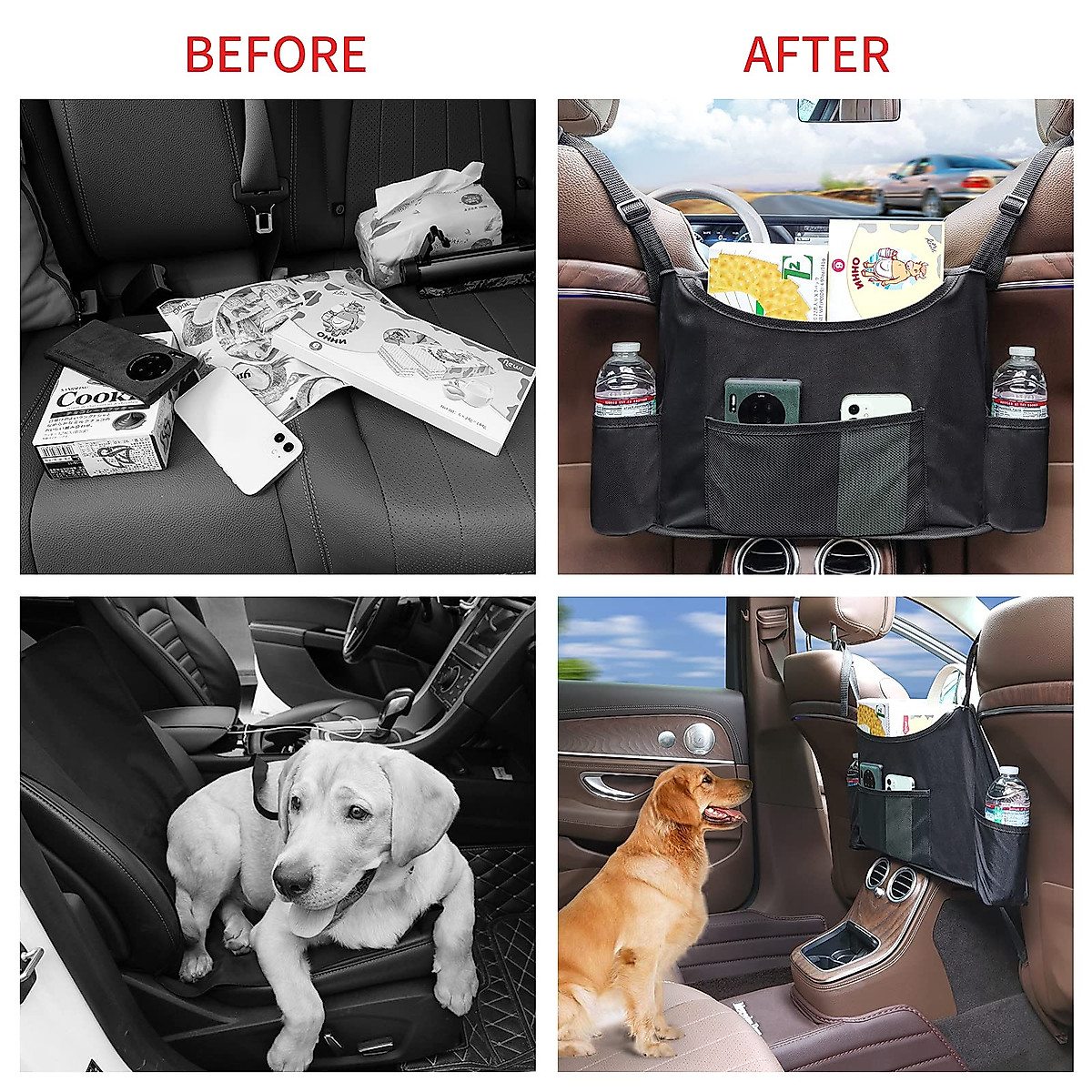 ZXZMZT Car Net Pocket Handbag Holder, Car Purse Holder Between Seats Front, Between Seats car Organizer, Accessory Organizer,Backseat Organizer Storage for Car Front Seat. (Black, 4.5inch)