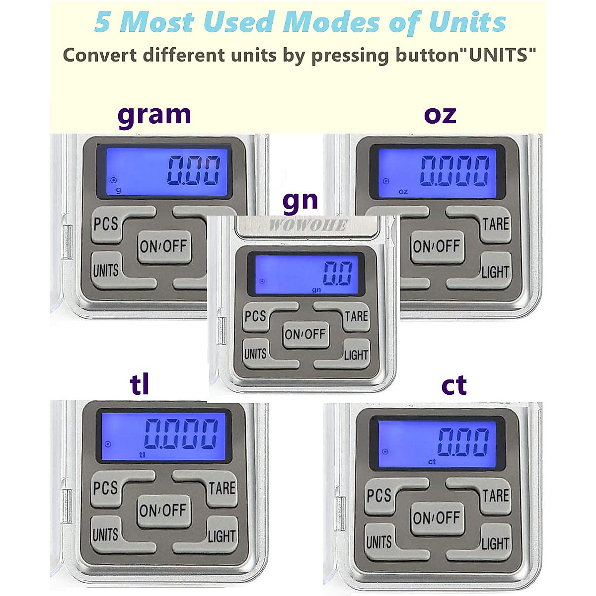 WOWOHE Food Travel Scale Portable Pocket Scale Gram Capacity 500g Degital Kitchen Small Miniature Scale Lab Measuring Scale High Precision