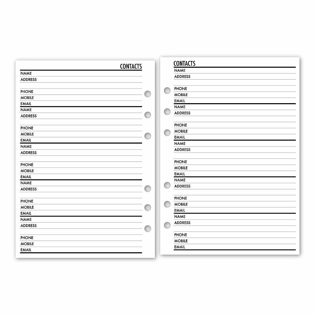 A5 Contacts Address Book Planner Insert Refill, 5.83″ x 8.27″, Fits 6-Rings Binders - Filofax, LV GM, Moterm, Choice of Quantity