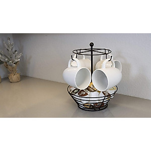 Nifty Coffee Pod & Mug Carousel – Holds 4 Cups, Capsule Storage, Spins 360-Degrees, Lazy Susan Platform, Modern Black Steel, Home or Office Kitchen Counter Organizer