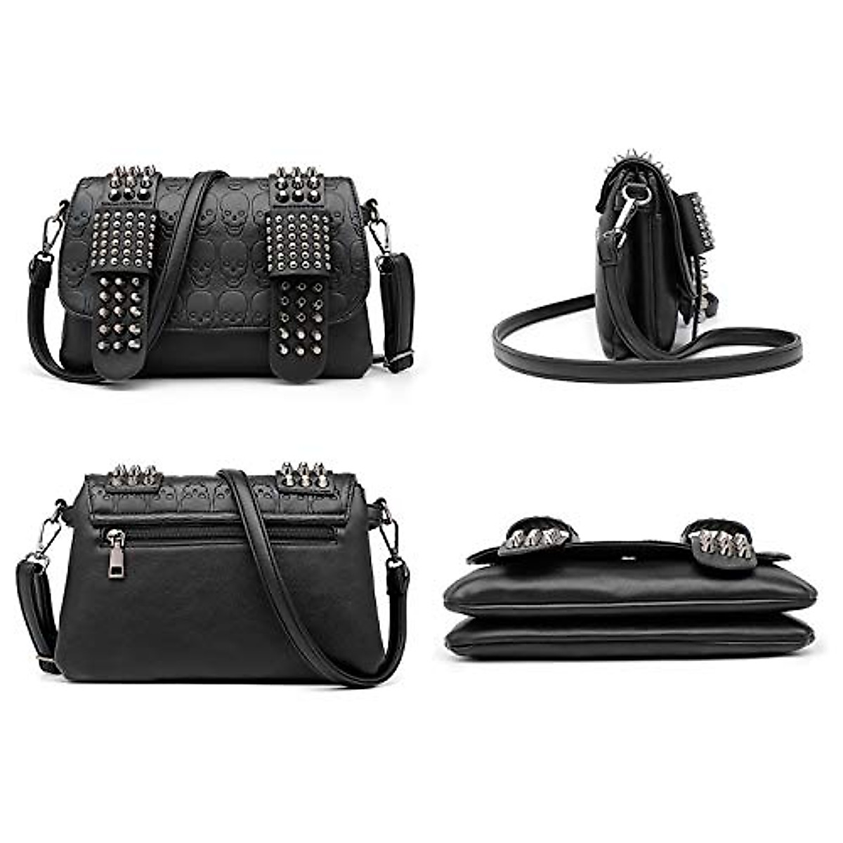 RainboSee Women Punk Skull Shoulder Top-Handle Bag Rivet Purse Handbag Chain Satchel Tote Black