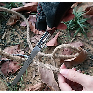 Carimee Slim Pocket Knife - 4 inch Gentlemen EDC Knife - Tanto l Blade with Ball Bearing - Liner Lock and Leather Sheath for Box and Letter Opener, 2024 Gifts fo men women