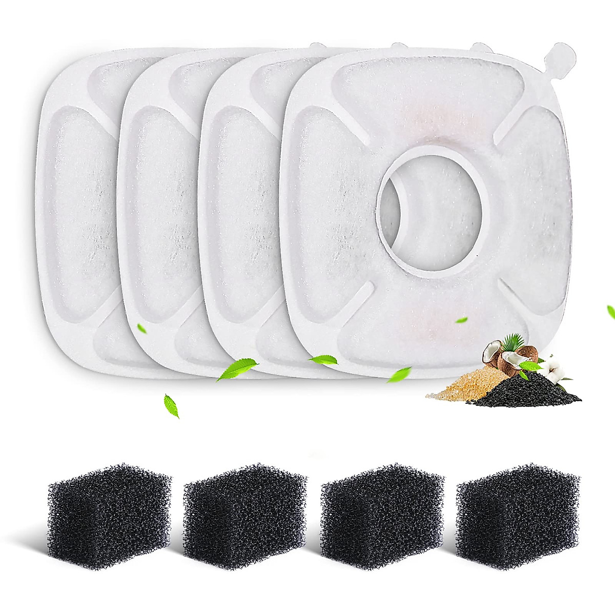 Vafrmii 4 Pack Replacement Filters & Replacement Pre-Filter Sponges for 67/95/135/85oz Automatic Pet Fountain, Cat Water Fountain Filters, Triple Filtration Dog Fountain Filter Replacement