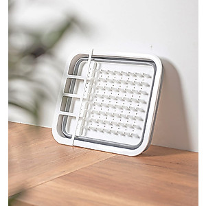 udNmlaiebot Dish Drying Rack, Collapsible Dish Drainer with Drainer Board, Popup and Collapse for Easy Storage Dish, Portable Dish Drainer Organizer for Kitchen RV Campers(Grey-White), Navy