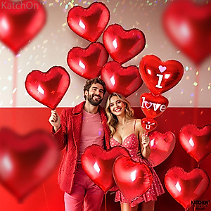 Katchon, XtraLarge 12+1 Red Heart Balloons - Pack of 13 Set | Big 36 Inch I Love You Balloons for Romantic Decorations Night | Happy Anniversary Proposal Balloons | Happy Birthday My Love Balloon