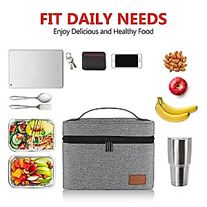 Aosbos Insulated Lunch Box for Men Women, Reusable Lunch Tote Bag Soft Lunch Cooler Bags Adult Thermal Lunch Boxes Lunch Pail Meal Prep Container with Back Pocket for Work Office Outdoor, Gray