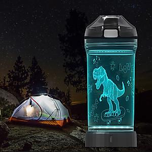 Lightzz Kids Watter Bottle，3D Dinosaur Cup with LED Illusion Light with 7 Color Changing Light - 14 0z BPA Free - Creative Travel Cup Dinosaur Gift for School Kid Boy Holiday